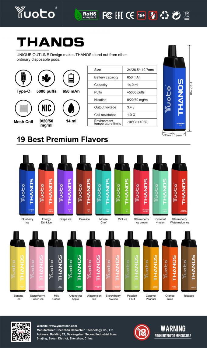 Thanos By Yuoto Original Factory 5000 Puff 14ml Rechargeable Disposable Vape MSDS Disposable ...